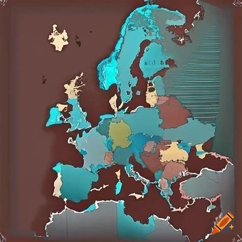 Detailed Map Of Europe With Borders And Landmarks On Craiyon