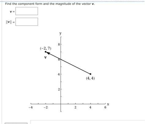 solved find the component form and the magnitude of the vector 𝐯