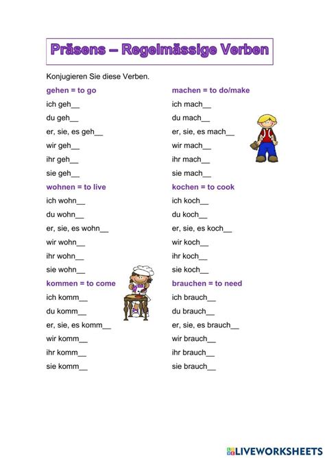Konjugation der Verben online worksheet for Anfänger You can do the