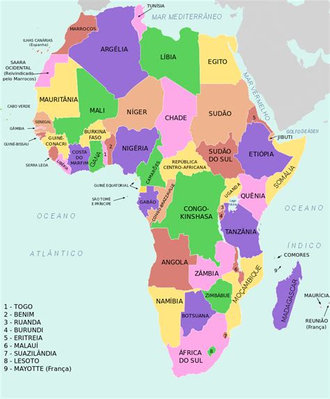África mapa dados países e história