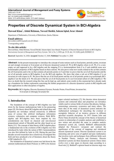 Pdf Properties Of Discrete Dynamical System In Bci Algebra