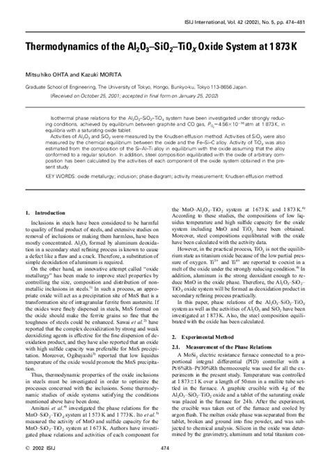 pdf thermodynamics of the al2o3 sio2 tiox oxide system at 1873 k kazuki morita