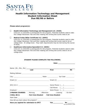 Fillable Online Dept Sfcollege Health Information Technology And