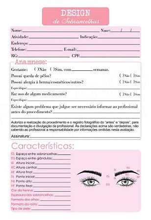 Ficha Anamnese Bloco 100 Folhas 21x14cm Design Sobrancelhas Lu