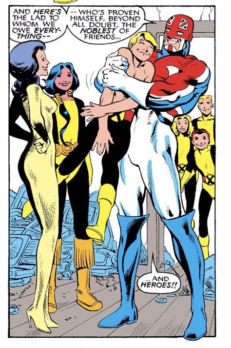 An Image Of A Comic Character Being Hugged By Two Women In Front Of
