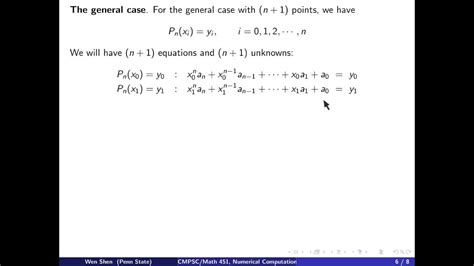 ch2 1 polynomial interpolation van der monde matrix wen shen youtube
