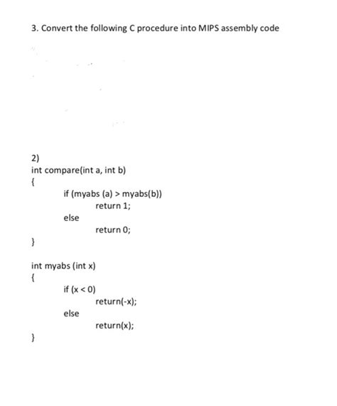solved 3 convert the following c procedure into mips