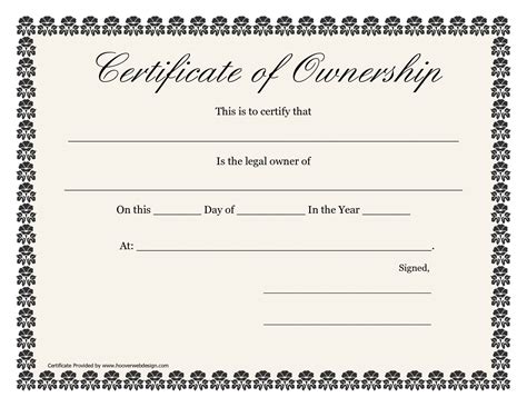 5 Free Sample Of Certificate Of Ownership Form Template