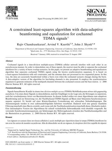 pdf a constrained least squares algorithm with data adaptive beamforming and equalization for