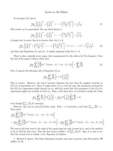 euler maclaurin formulaand sums of powers correction pdf mathematics mathematical objects