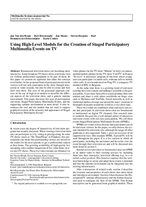 pdf using high level models for the creation of staged participatory multimedia events on tv