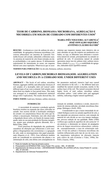 teor de carbono biomassa microbiana agregação e micorriza em
