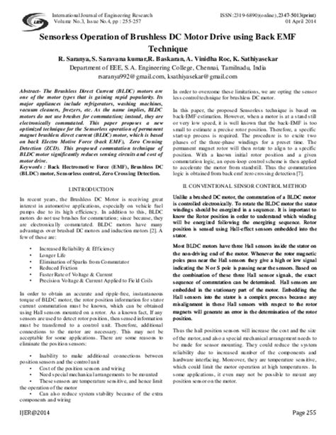 pdf sensorless operation of brushless dc motor drive using back emf innovative research