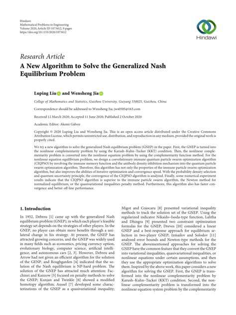pdf a new algorithm to solve the generalized nash equilibrium problem
