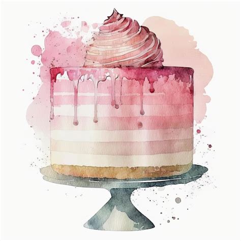 Premium Ai Image Watercolor Birthday Cake Illustration Ai Generative