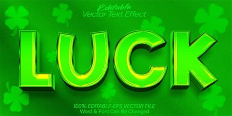 Luck vector texto efeito editável alfabeto desejo shamrock verde