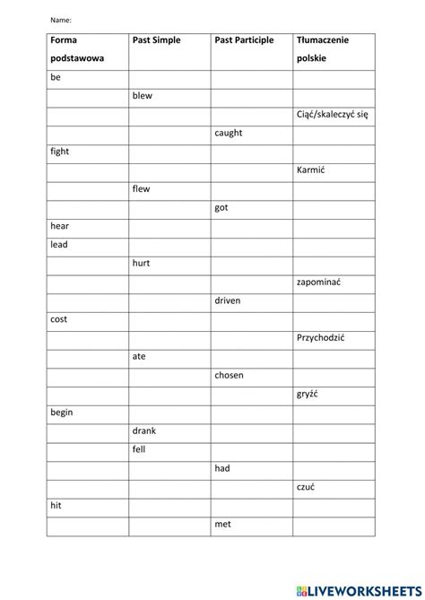 Simple Past Tense Present Perfect Irregular Verbs Interactive