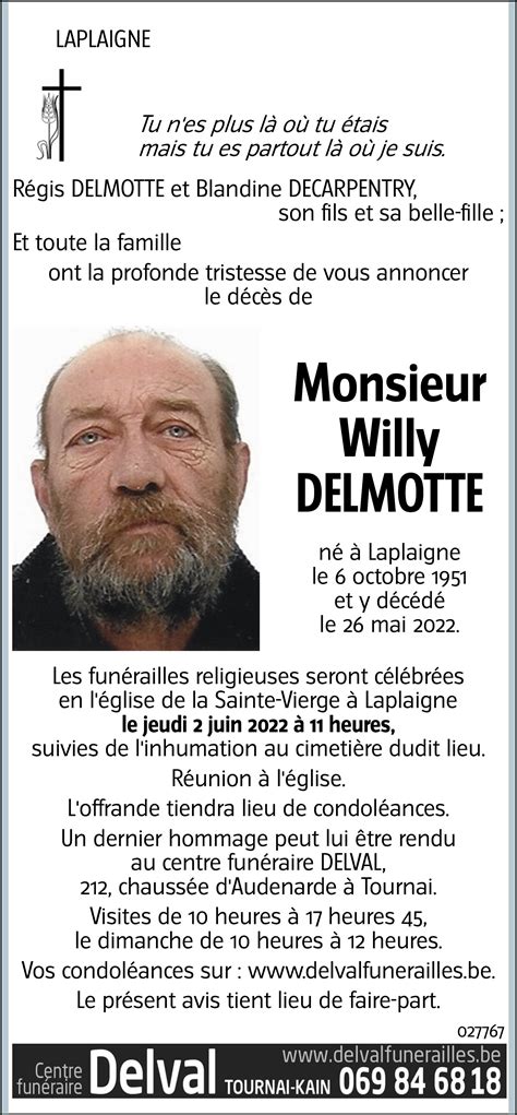 Willy DELMOTTE 26 05 2022 Avis nécrologique lavenir net