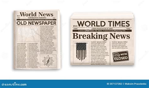 Old Newspaper Layout Vertical And Horizontal Mockup Of Newspapers