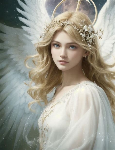An Angel With Long Blonde Hair Wearing A Halo And Holding A Star In Her