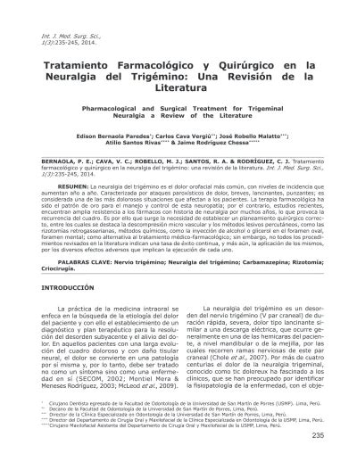 Tratamiento Farmacológico y Quirúrgico en la Neuralgia del Trigémino