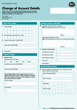 Fillable Online Mlc Change Of Account Details MLC Mlc Fax