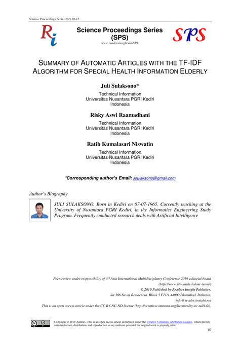 pdf summary of automatic articles with the tf idf algorithm for special health information elderly