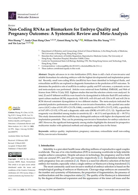 pdf non coding rnas as biomarkers for embryo quality and pregnancy outcomes a systematic