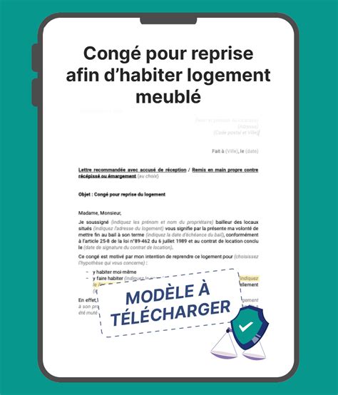 Congé pour reprise afin d habiter logement meublé modèle gratuit