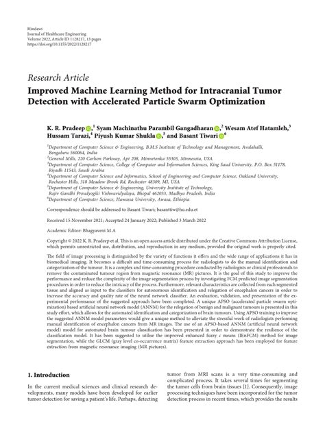 pdf improved machine learning method for intracranial tumor detection with accelerated