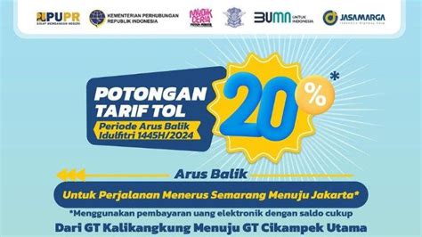 Arus Balik Lebaran 2024 Jasa Marga Beri Diskon 20 Persen Tol Trans