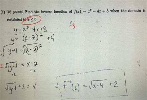 solved find the inverse function of f x x 2 4x 8 when