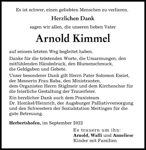 Traueranzeigen von Arnold Kimmel Allgäuer Zeitung