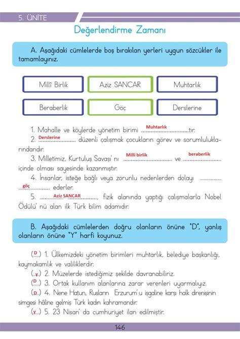 3 Sınıf Hayat Bilgisi Meb Yayınları Sayfa 146 Cevapları
