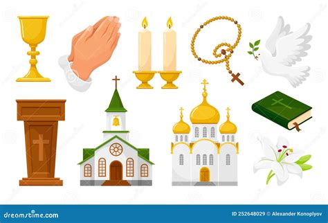 Christianity Religious Symbols Set Isometric Vector Illustration