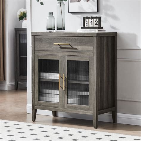 OAKHAM Sideboard With Glass Doors And Drawer Storage Buffet Cabinet
