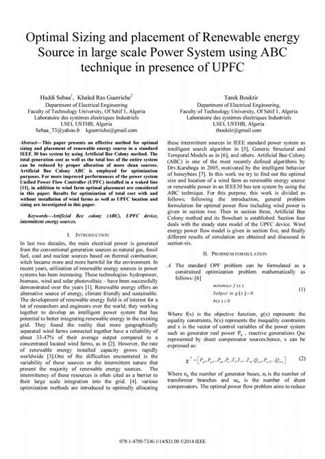 pdf optimal sizing and placement of renewable energy source in large scale power system using