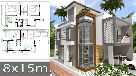Home Design Plan 8x15m With 4 Bedrooms SamPhoas Plan