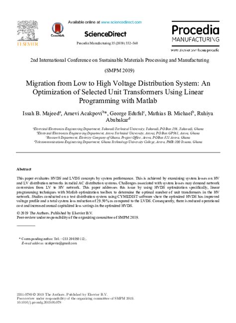 pdf migration from low to high voltage distribution system an optimization of selected unit
