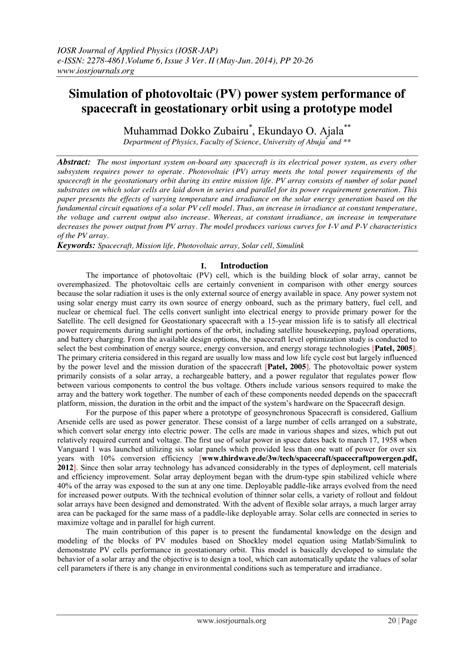 pdf simulation of photovoltaic pv power system performance of spacecraft in geostationary