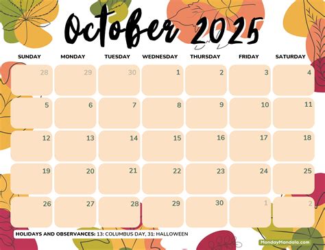 Cute Printable Calendar 2025 October Angela Avery