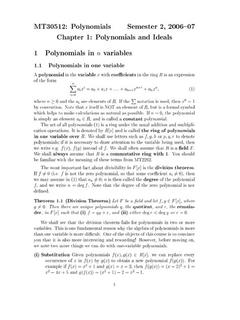 polynomials lecture notes pdf polynomial ring mathematics