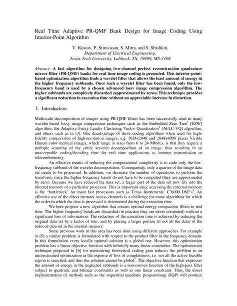 pdf real time adaptive pr qmf bank design for image coding using interior point algorithm