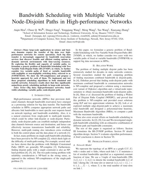 pdf bandwidth scheduling with multiple variable node disjoint paths in high performance networks