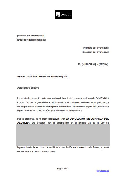 ᐅ Modelo Solicitud Devolución Fianza Alquiler Actualizado año
