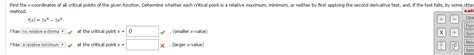 solved find the x coordinates of all critical points of the