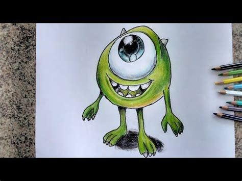 How to draw Mike Wazowski with colored pencils Cómo dibujar a Mike