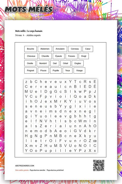 Mots mélangés le corps humain Mots meles Jeux mots mélés Parties du