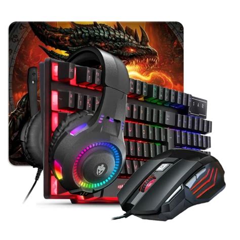 Kit Gamer Teclado Semi mecânico Mouse RGB 3200 Dpi Mouse Pad