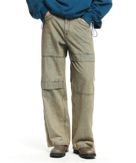 Musinsa Maison Mined Color Dyeing Wide Denim Pants Beige